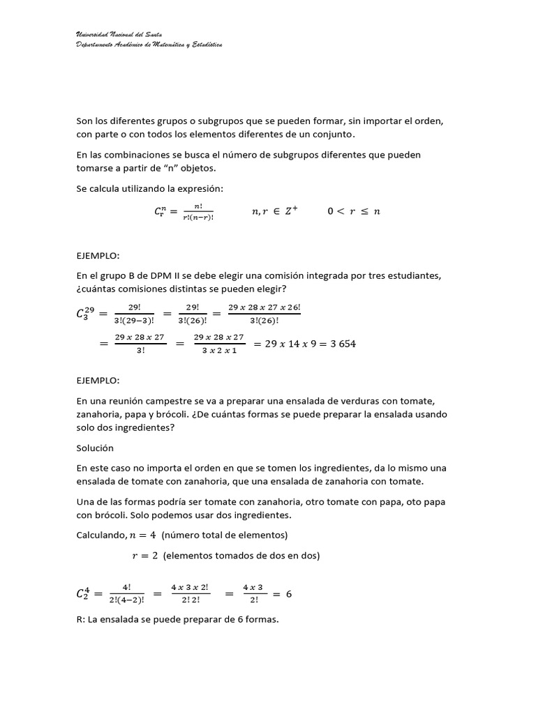 Combinaciones. Teor Del Binom | PDF | Matemáticas | Matemáticas Aplicadas