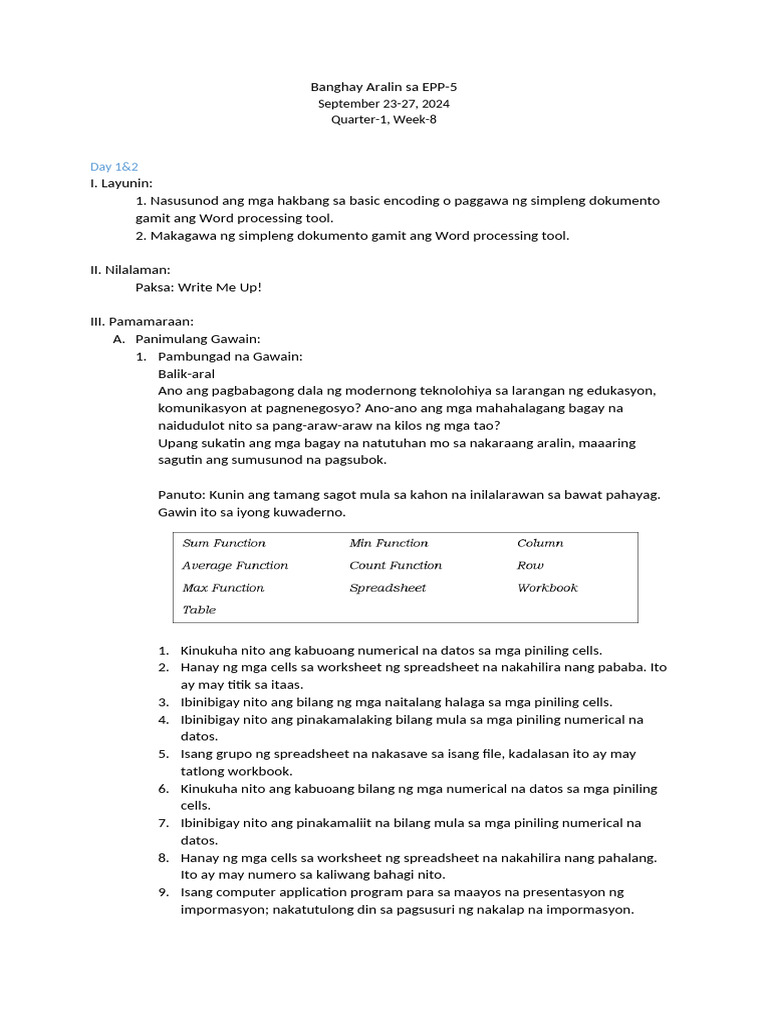 Banghay Aralin Sa EPP-5 - WK8 | PDF