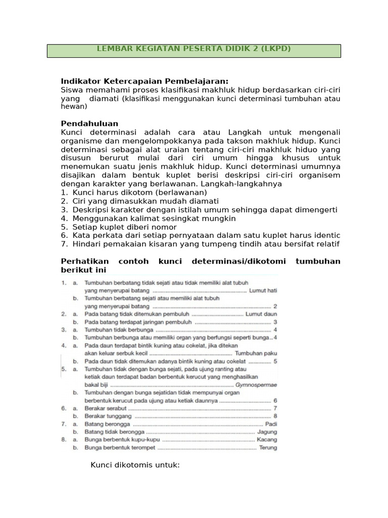 LKPD 2 Klasifikasi 2024:2025 | PDF | Griya & Taman | Kesehatan Holistik