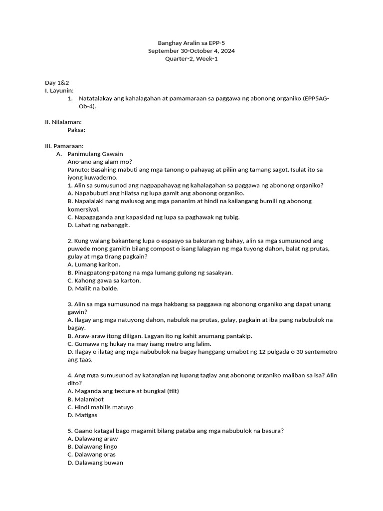 Banghay Aralin Sa EPP | PDF