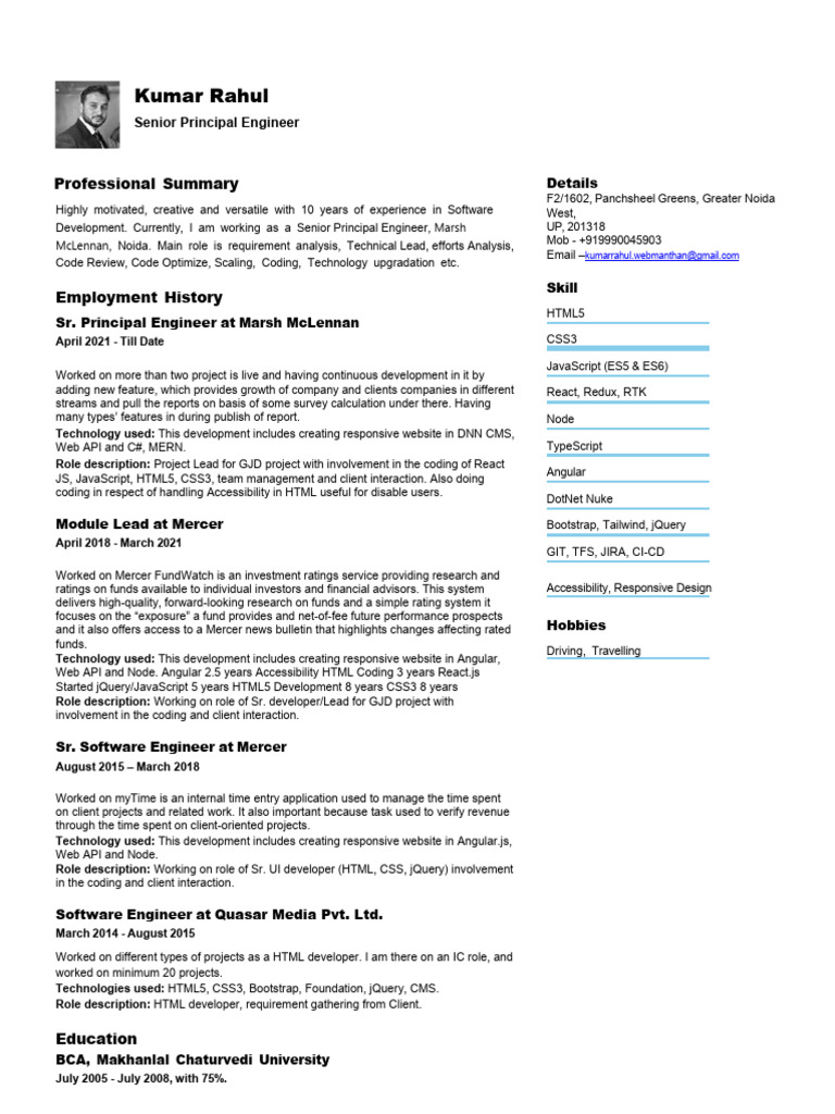 KR_Resume | PDF | J Query | Html5