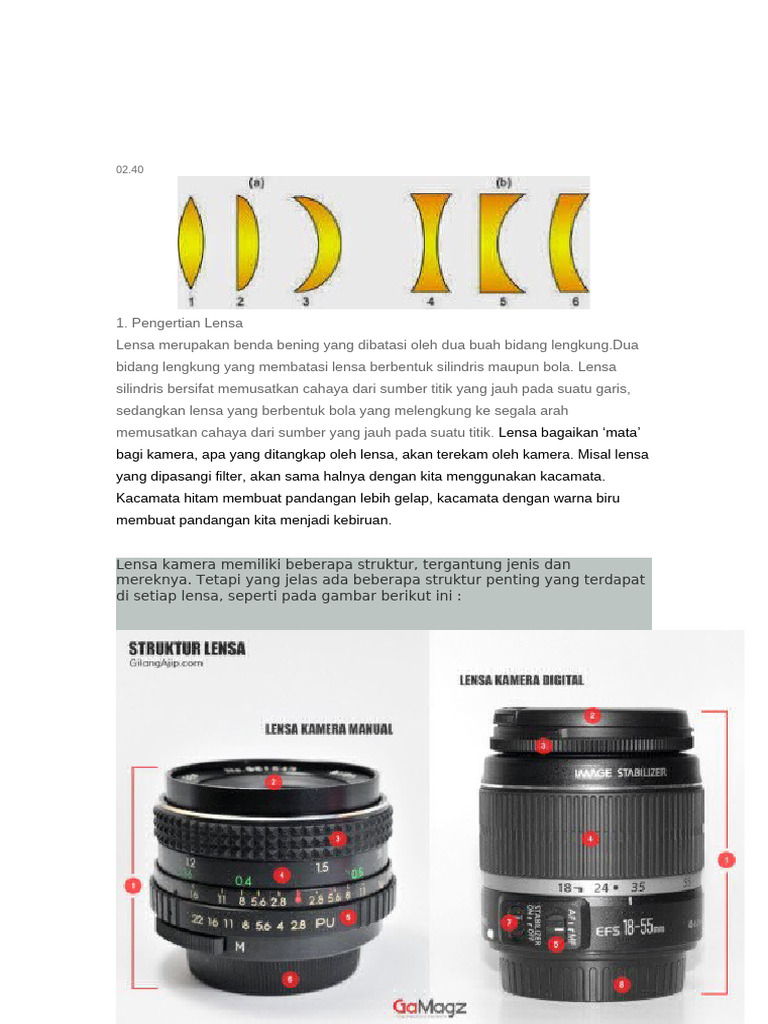 Jenis dan Fungsi Lensa Kamera | PDF