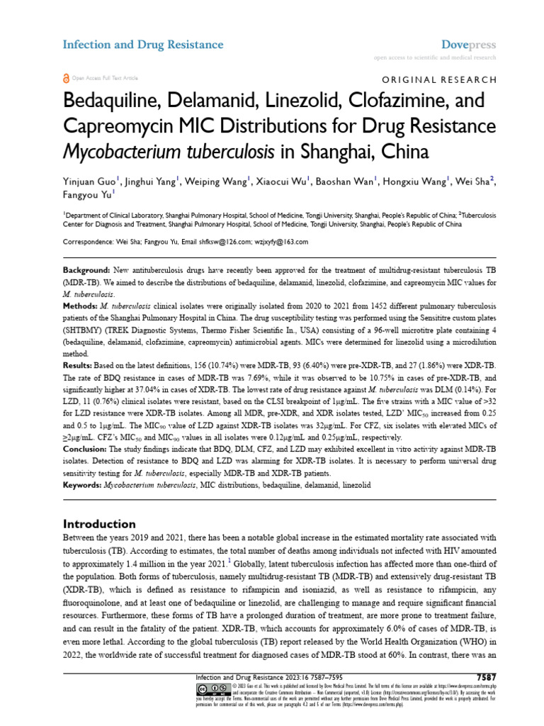 Capreomycin MIC Distributions For Drug Resistance | PDF | Tuberculosis ...
