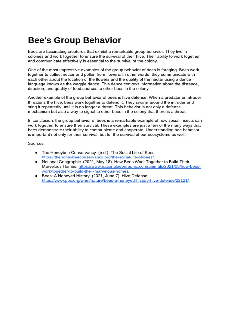 Bee's Group Behavior | PDF