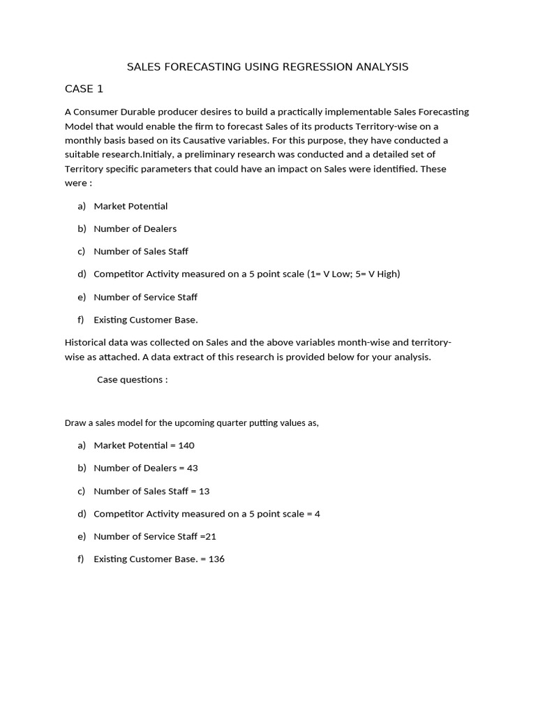 Sales Forecasting Using Regression Analysis Pdf