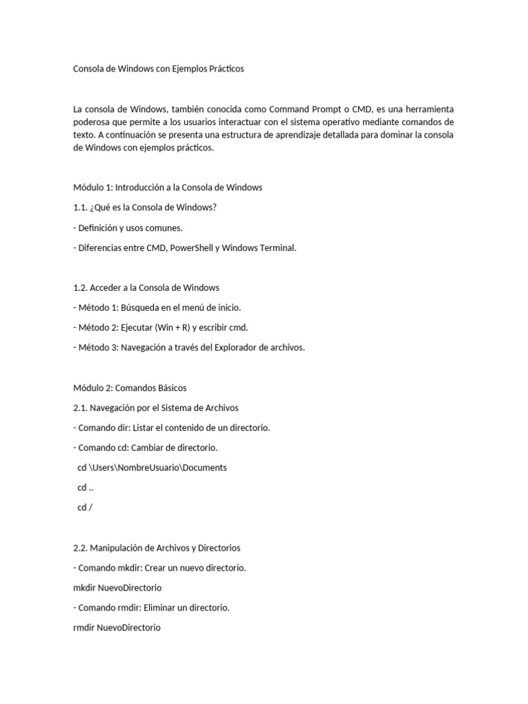 Borrador - Consola de Windows Con Ejemplos Prácticos | PDF | Interfaz ... Borrador - Consola de Windows Con Ejemplos Prácticos | PDF | Interfaz ...