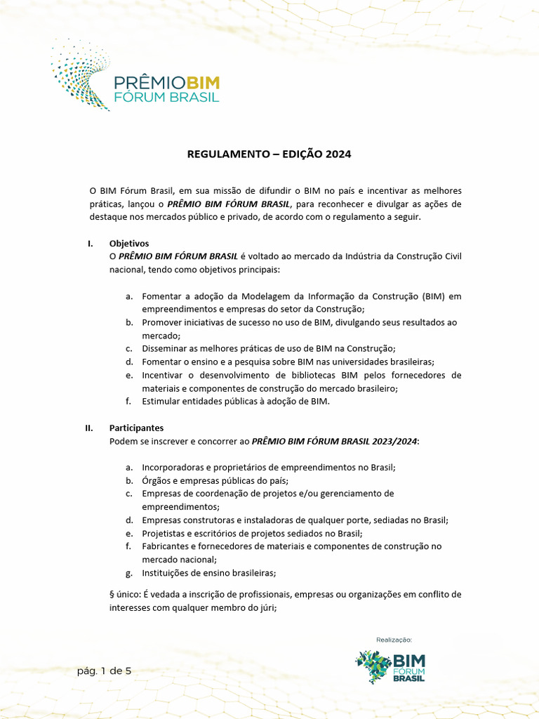 Regulamento do Prêmio BIM Fórum Brasil 2024 | PDF | BIM | Brasil