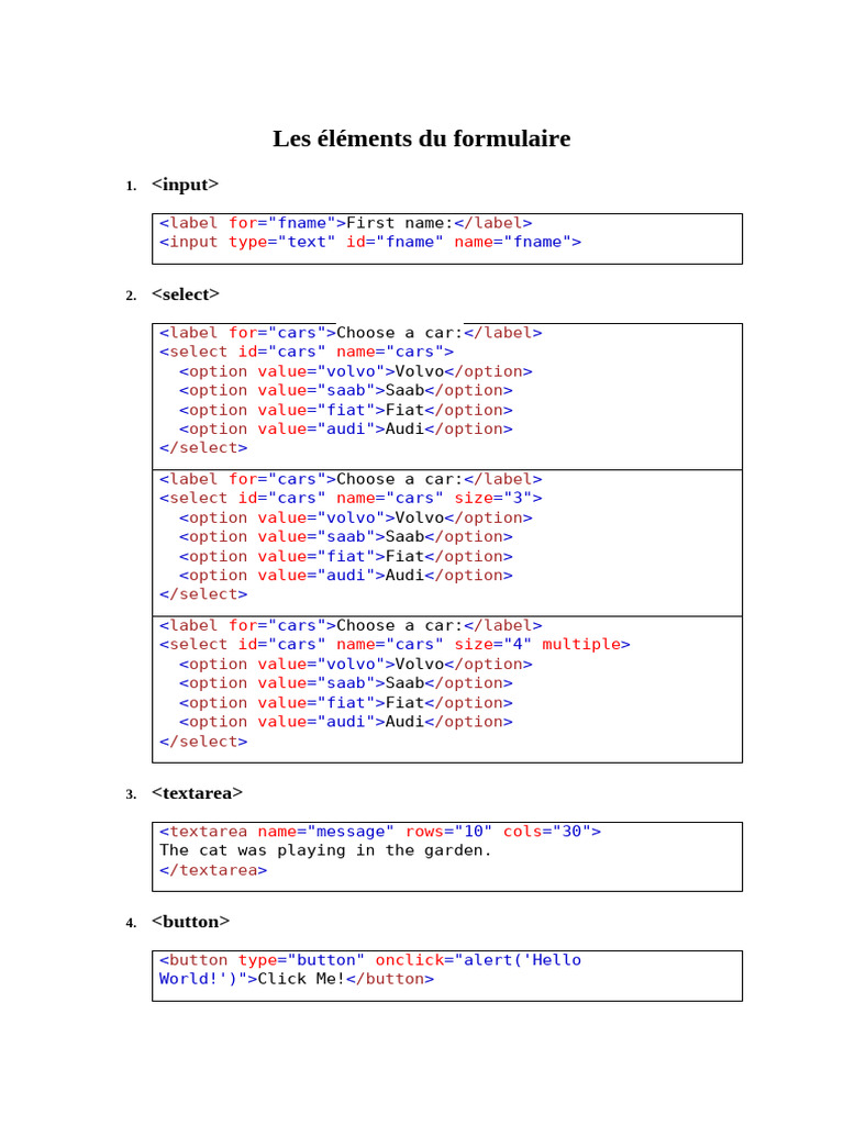HTML Form Elements Guide | PDF