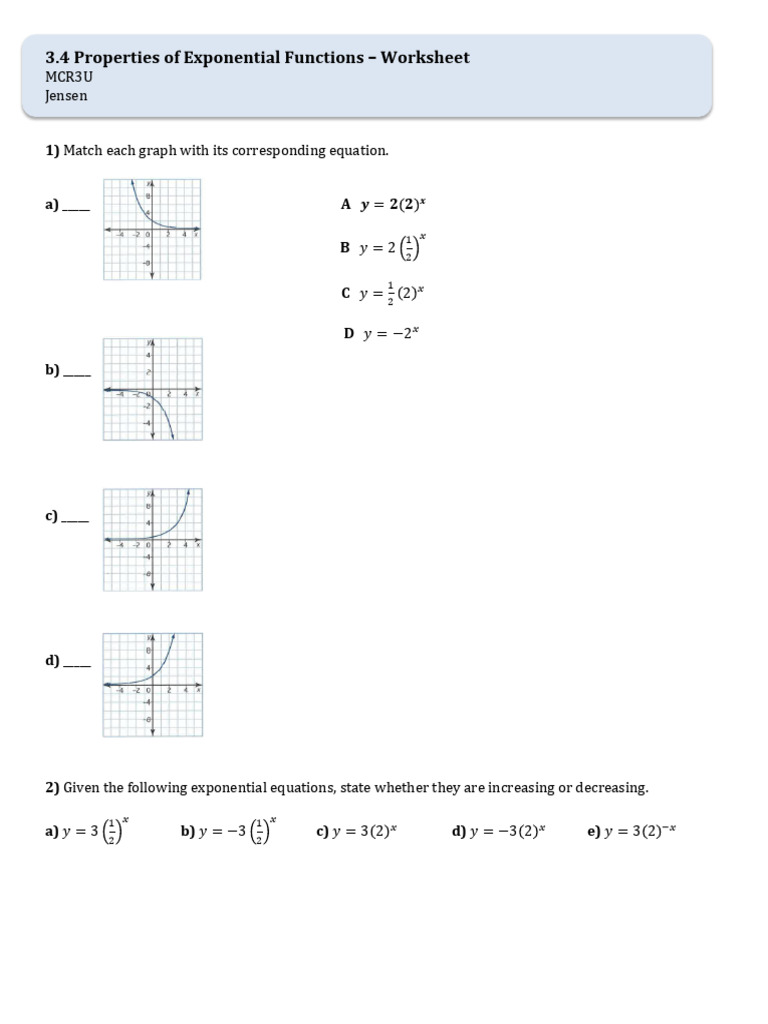 3.4+properties+of+exponential+functions+worksheet | PDF | Radioactive ...