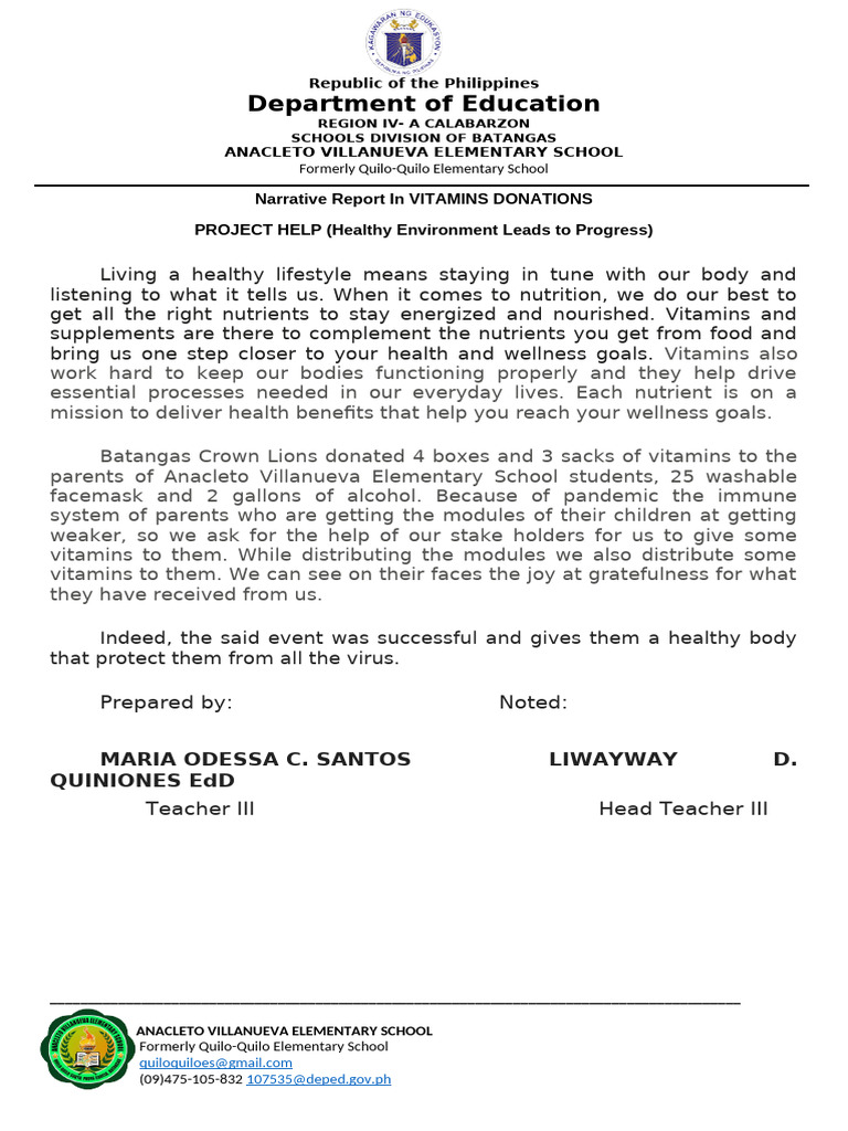 VITAMINS NARRATIVE REPORT | PDF | Vitamin | Determinants Of Health