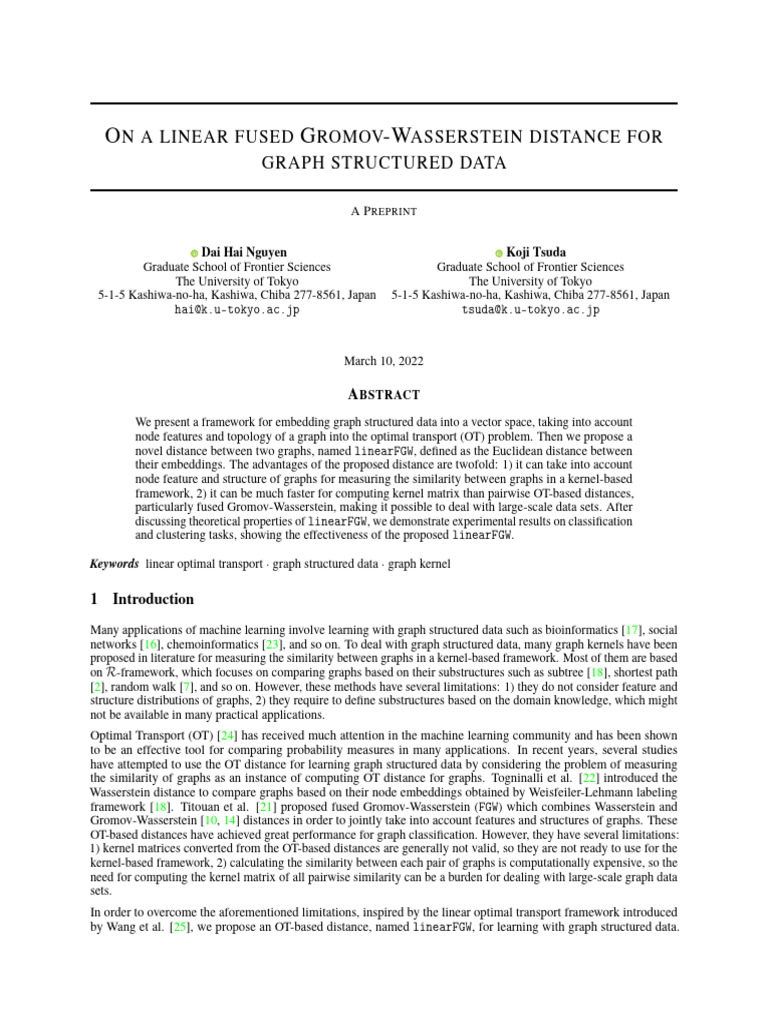 On A Linear Fused Gromov-Wasserstein Distance For Graph Structured Data | PDF | Cluster Analysis ...