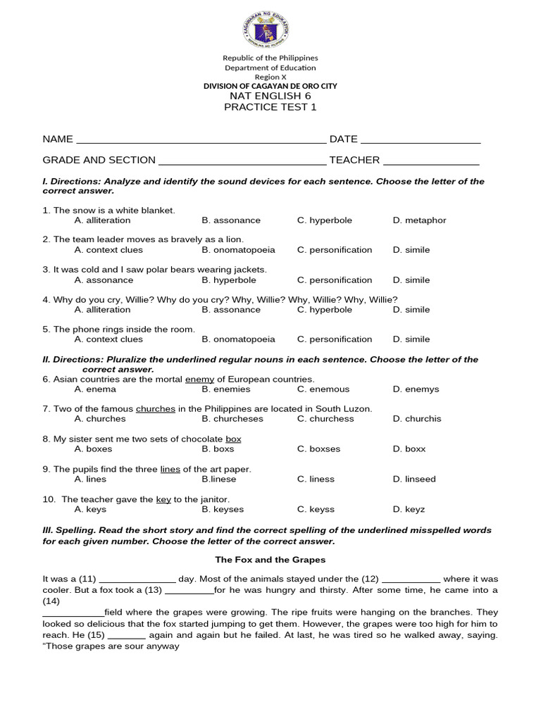Grade 6 English Practice Test Guide | PDF | Language Arts & Discipline