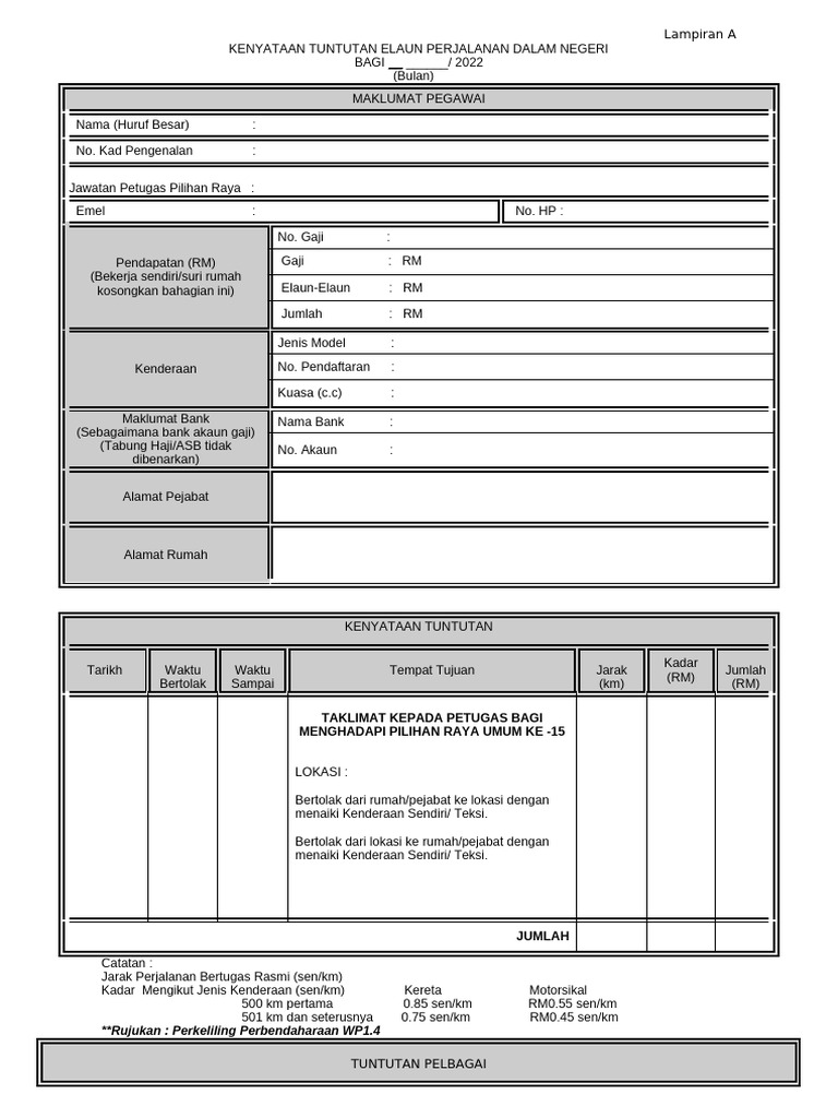 Borang TNT Pru 15 - Kosong | PDF