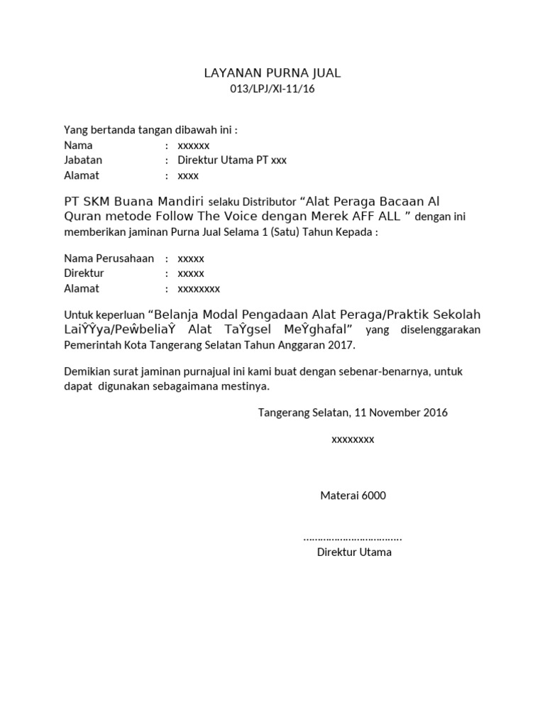 Contoh Layanan Purna Jual | PDF