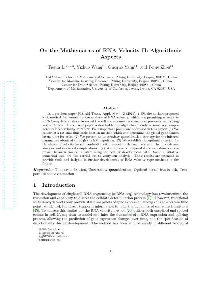 On The Mathematics of RNA Velocity II: Algorithmic Aspects | PDF | Mathematics | Applied Mathematics