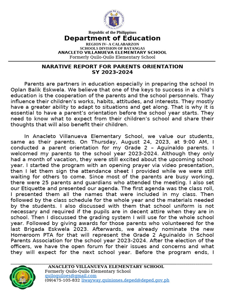 GRADE 2 AGUINALDO PARENTS ORIENTATION | PDF