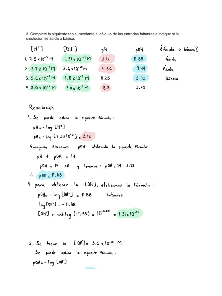 Calculos Simples de Acidez-Basicidad y PH | PDF | Ph | Ciencias fisicas