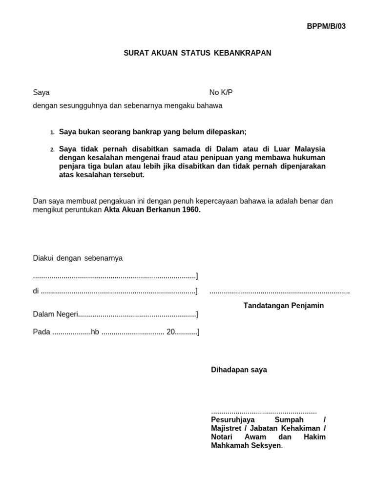 Surat Akuan Status Kebankrapan | PDF