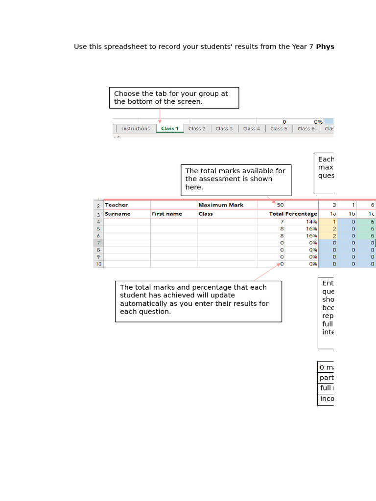 Physics Baseline Test Analysis Spreadsheet | PDF