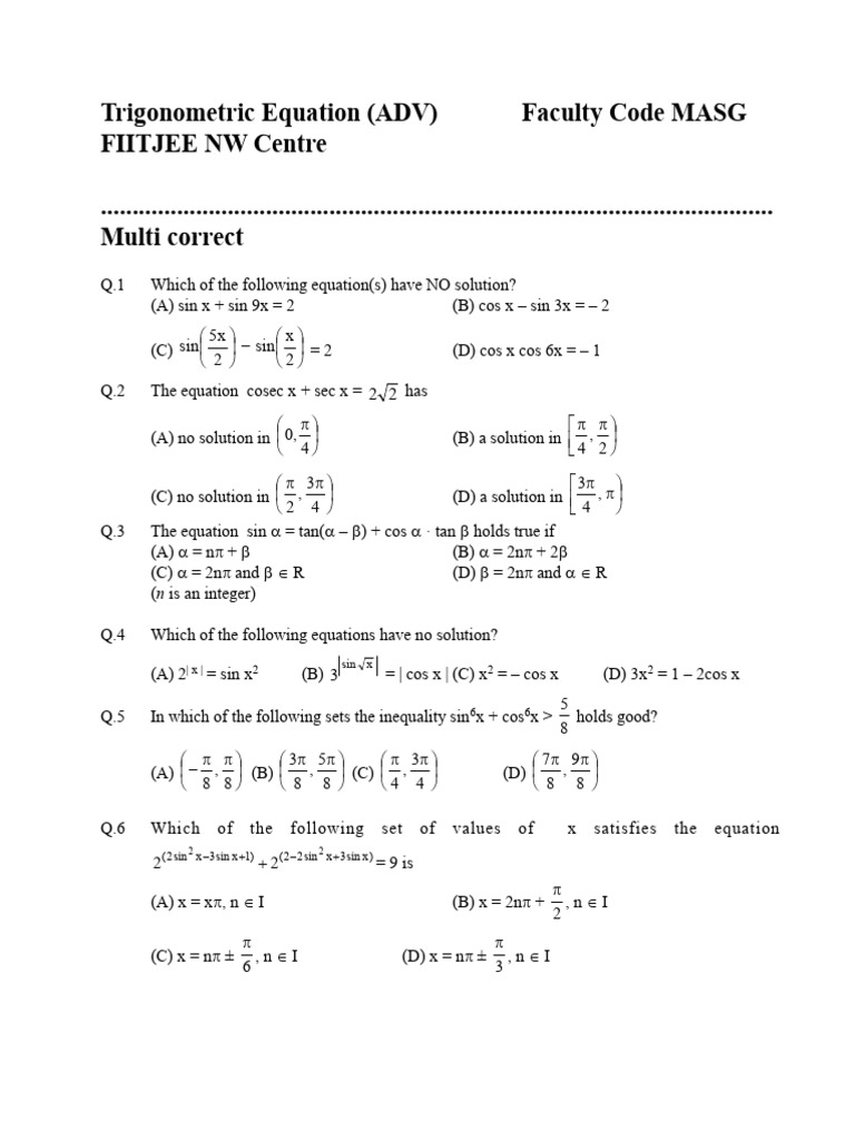 (@bohring - Bot × @JEE - Tests) Trig Eqn (ADV) | PDF | Trigonometric ...
