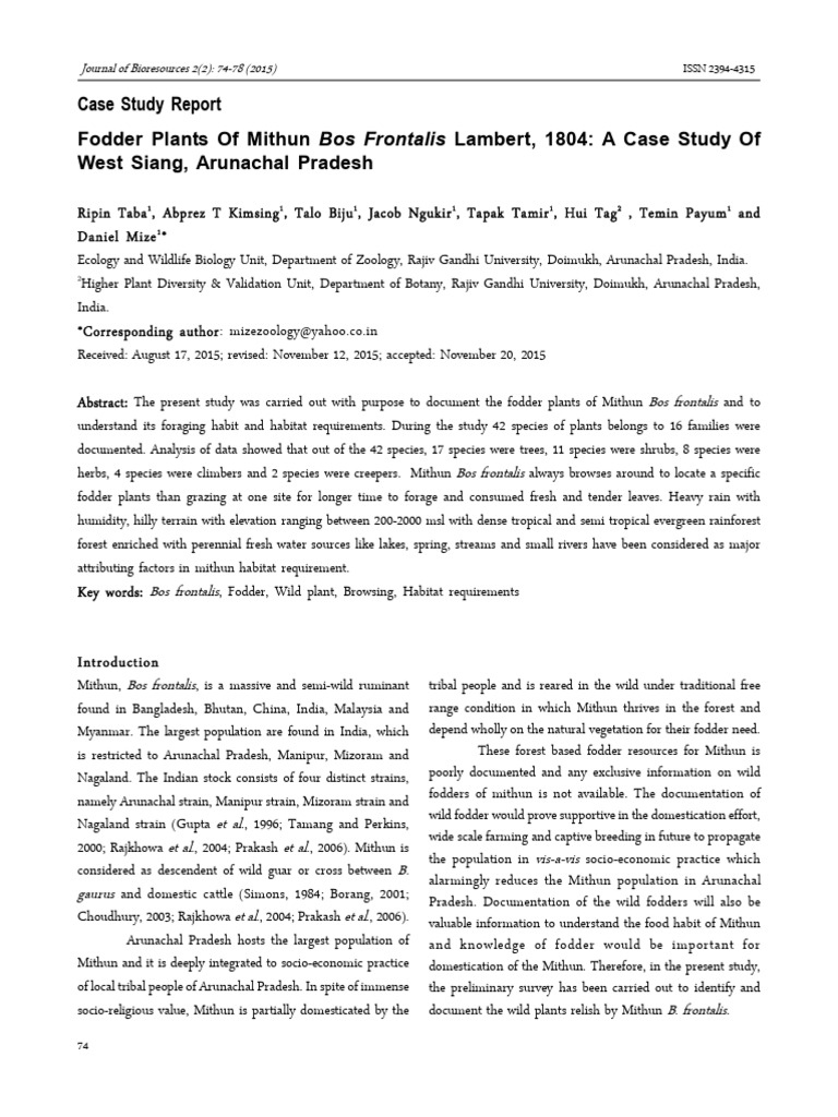 Fodder Plants of Mithun Bos Frontalis Lambert, 1804 | PDF | Science ...