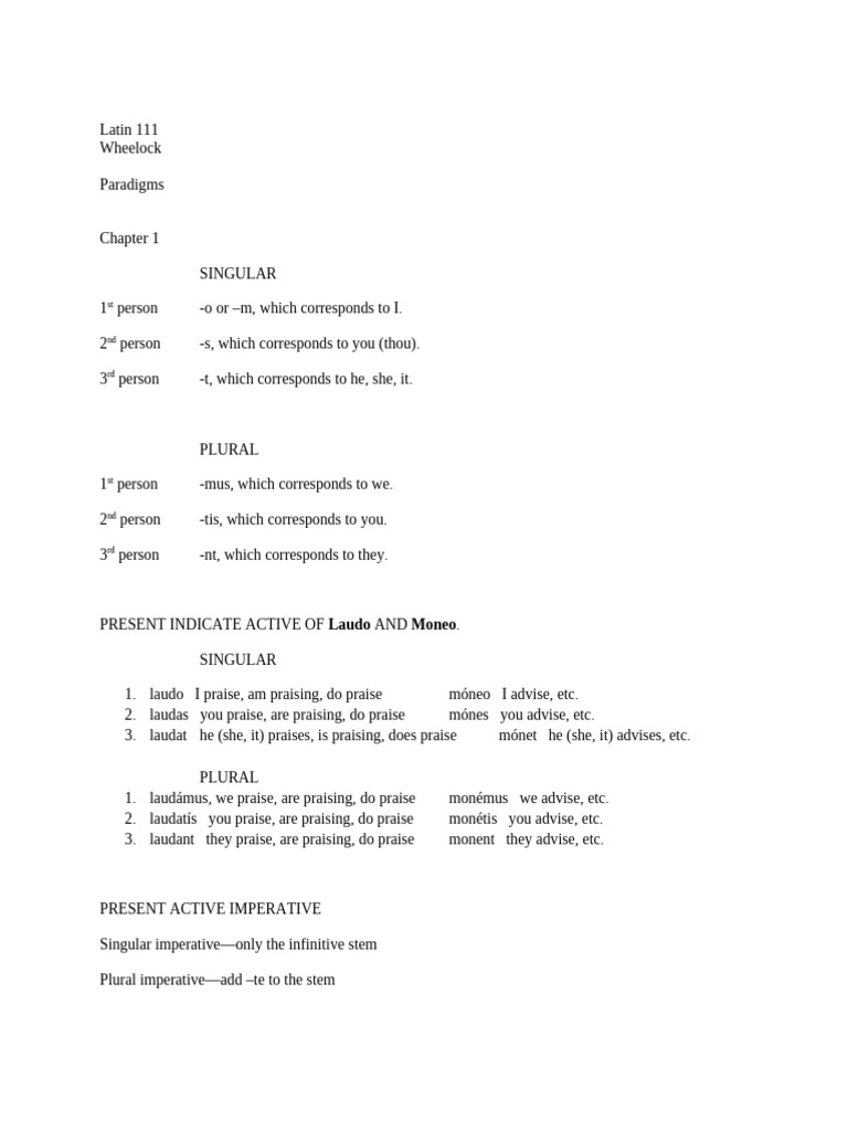 Wheelock Study Notes - Paradigms | PDF | Language Arts & Discipline ...