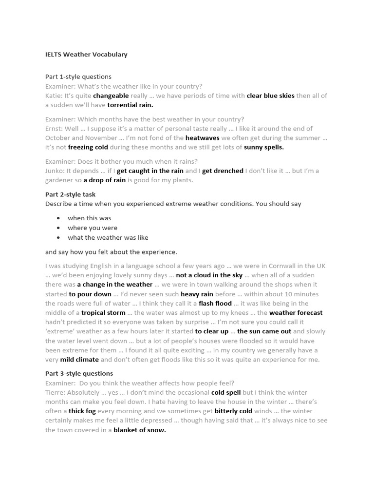 IELTS speaking Weather Vocabulary | PDF | Rain | Weather