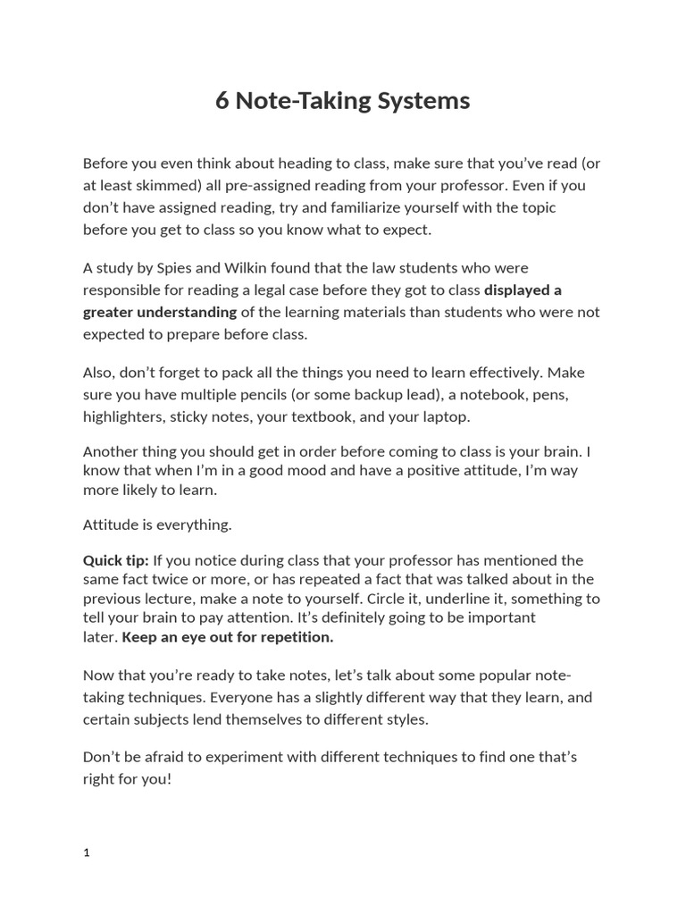6_Note_Taking_Systems-1 | PDF | Cognition | Cognitive Science