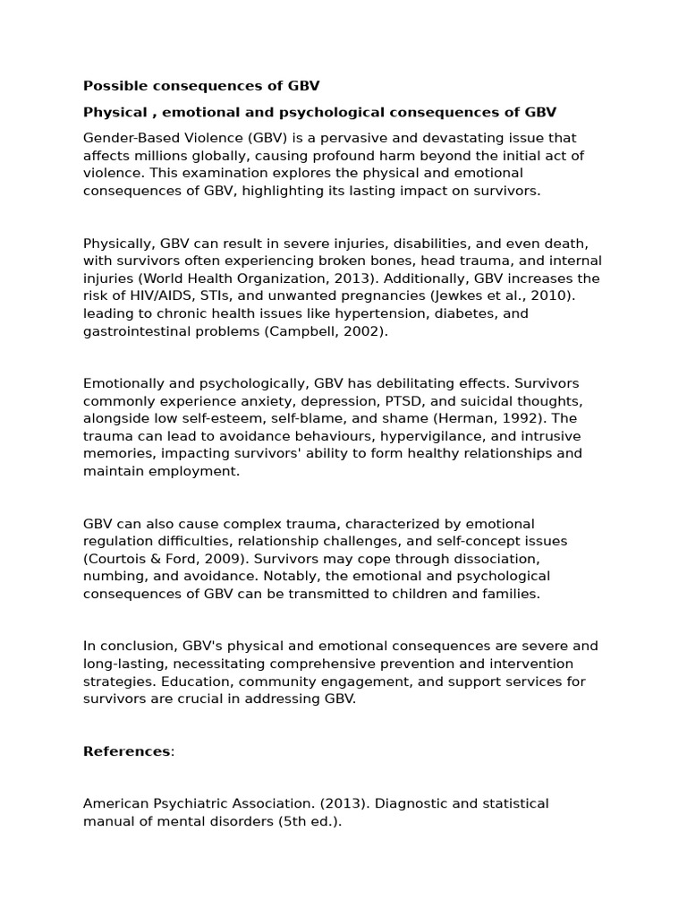 Possible Consequences of GBV | PDF