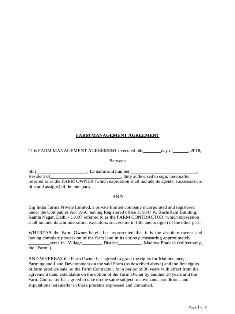 Farm Management Agreement Overview | PDF | Farms | Expense
