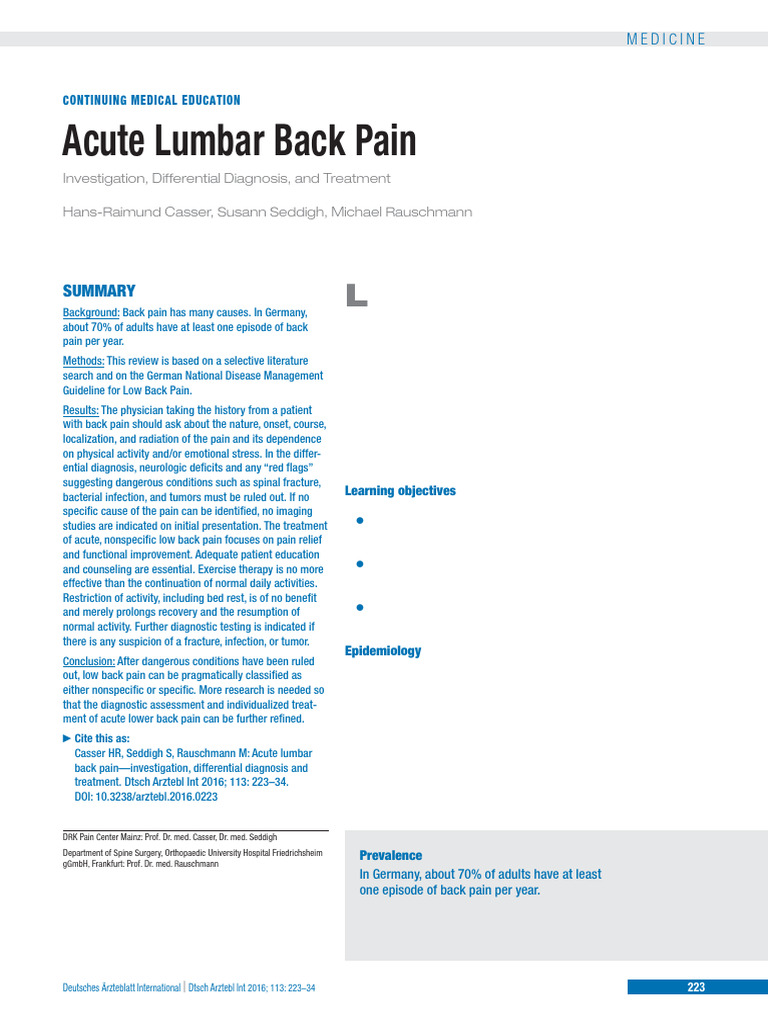 Acute Lumbar Back Pain | PDF | Back Pain | Low Back Pain