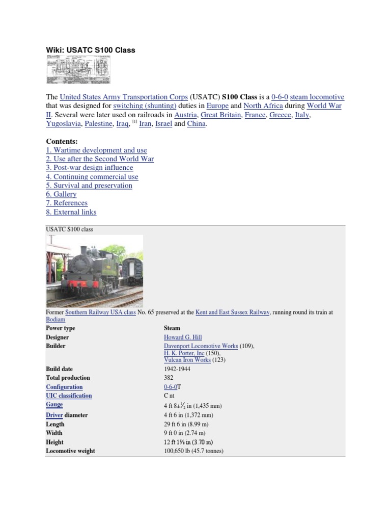 USATC S100 Class Locomotive Overview | PDF | Locomotives | Rail Transport