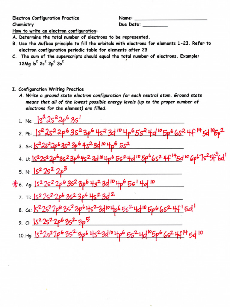 Electron Configuration 01 Key | PDF