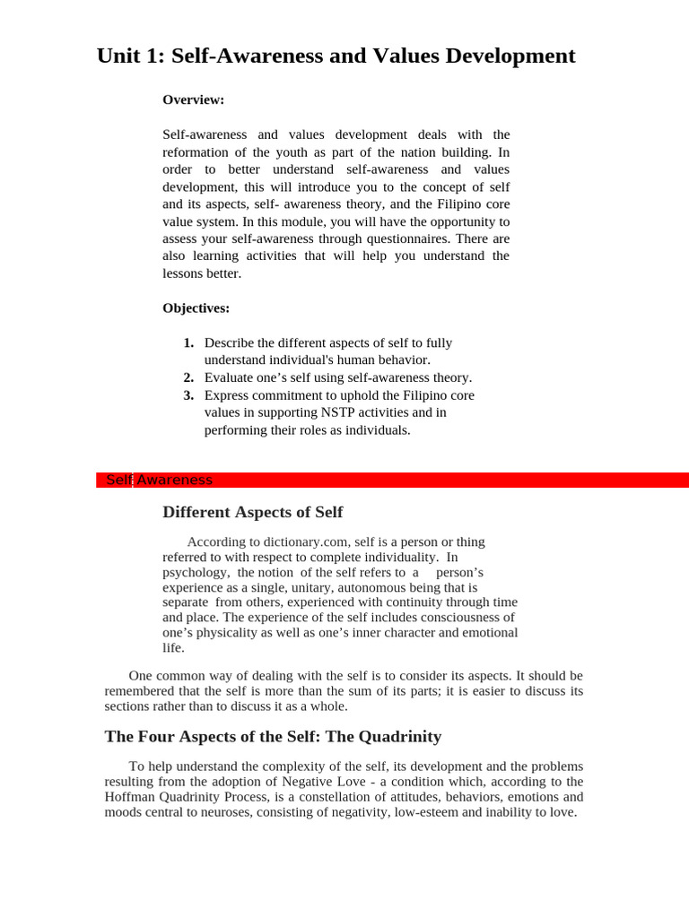 2-CWTS-1_Self-Awareness | PDF | Self Awareness | Emotions