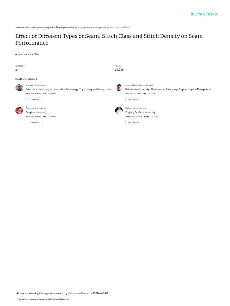 Effectof Different Typesof Seam Stitch Classand Stitch Density | PDF ...