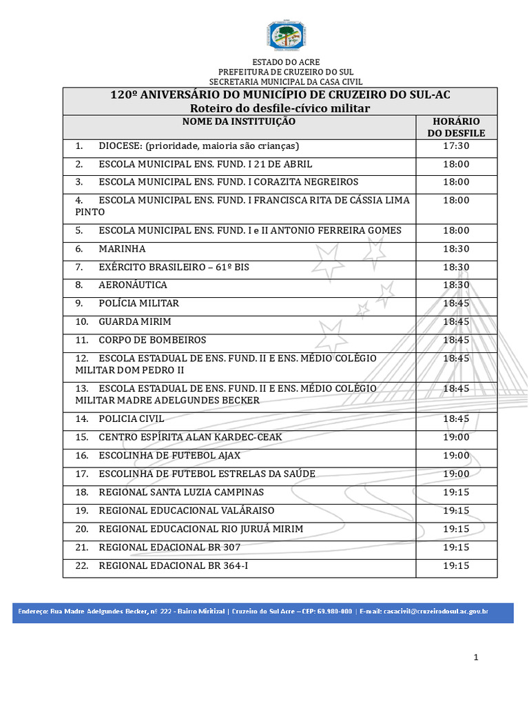 Oficial-Roteiro Do Desfile 28 de Set. 2024 | PDF