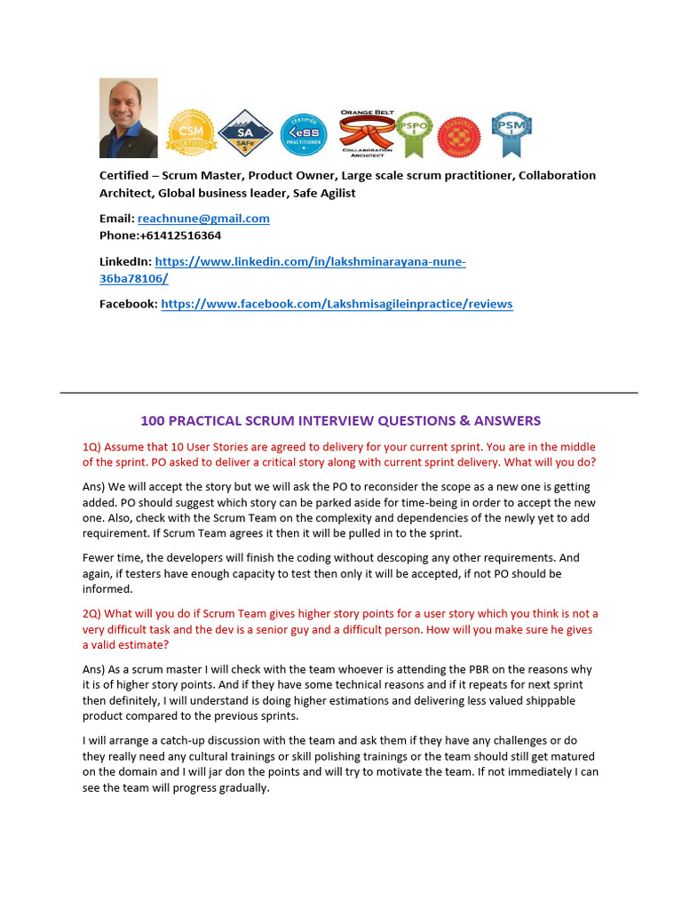 100-Practical Scrum Master Q&A | PDF | Scrum (Software Development) | Software Development Process
