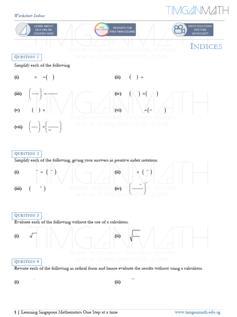 Indices Free Worksheet 6028356761 | PDF | Mathematics | Applied Mathematics