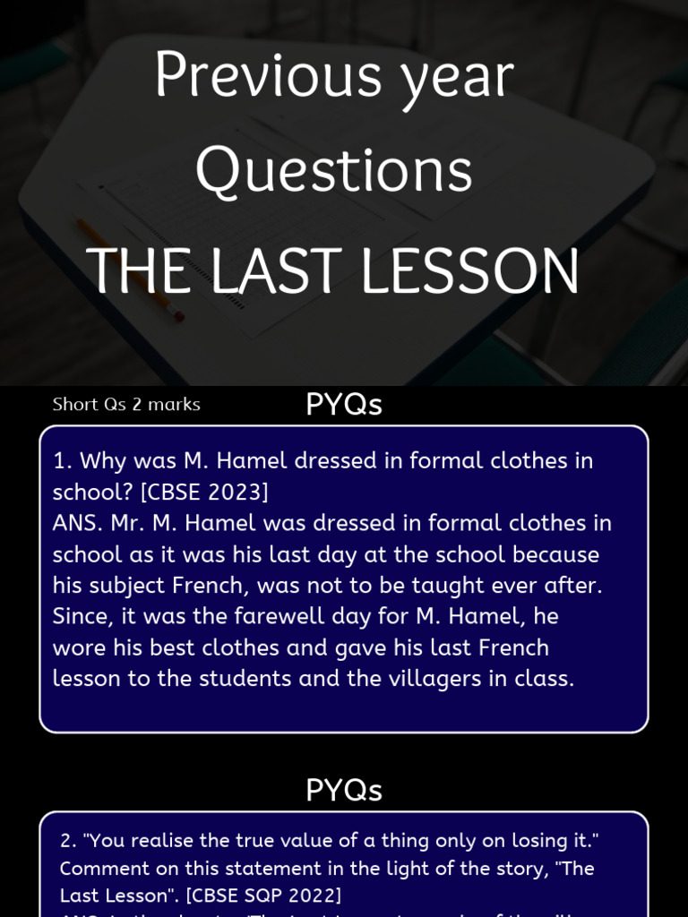 Last Lesson Class 12 PYQs and Answers | PDF | Teachers