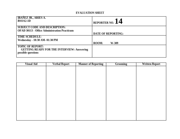 Evaluation Sheet | PDF