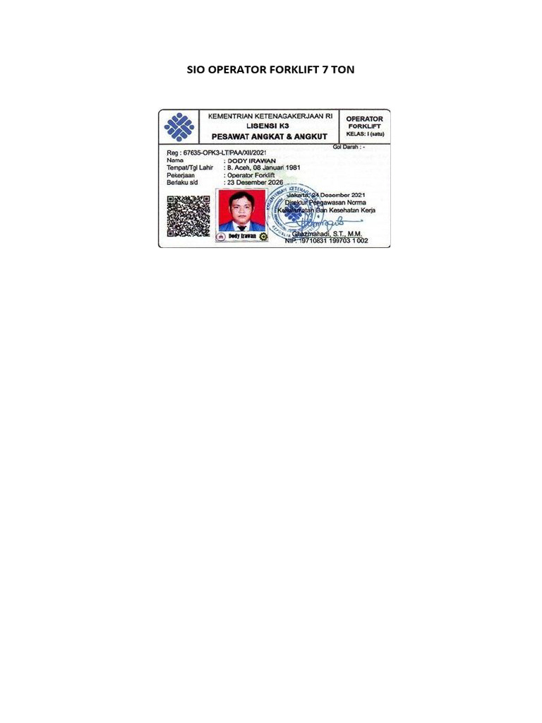 SIO OPERATOR FORKLIFT 7 TON | PDF