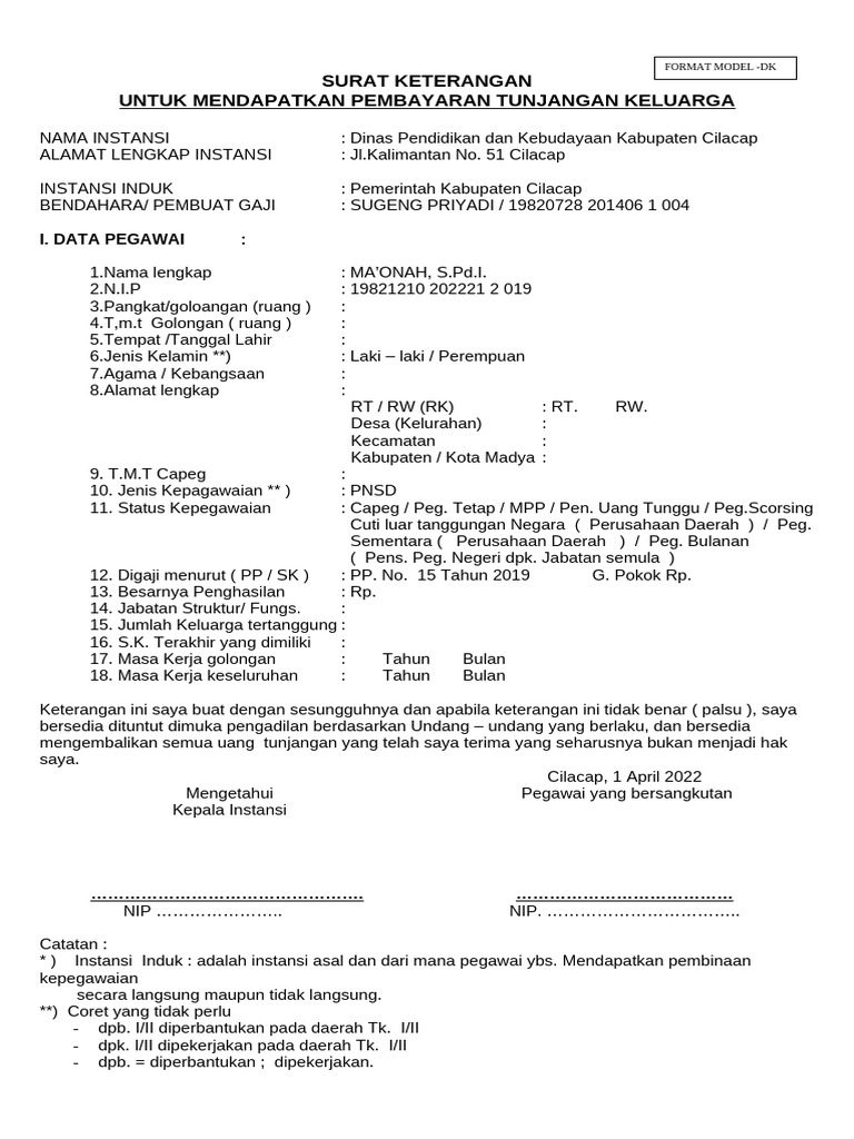 Format Model DK Guru Dan Penjaga SD 2022 | PDF