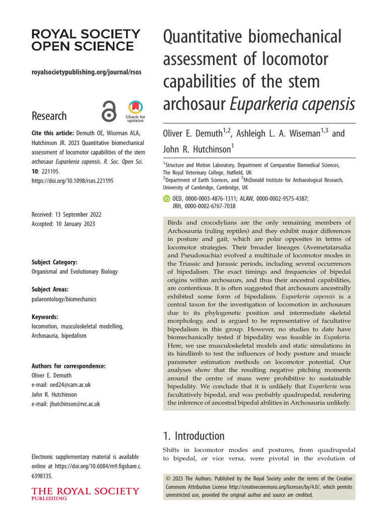 Quantitative - Biomechanical - Assessment - of - Locomotor Euparkeria ...