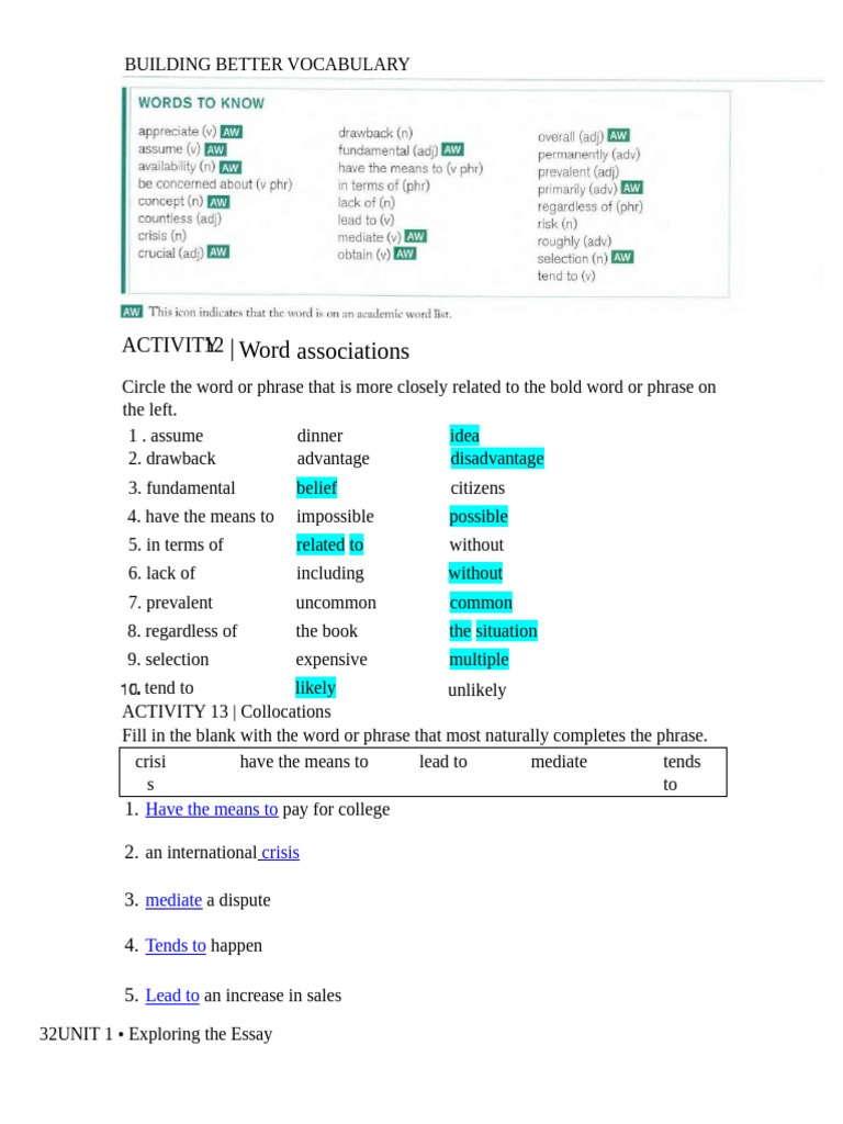 W4 Elearning Unit1 | PDF | Phrase | Word