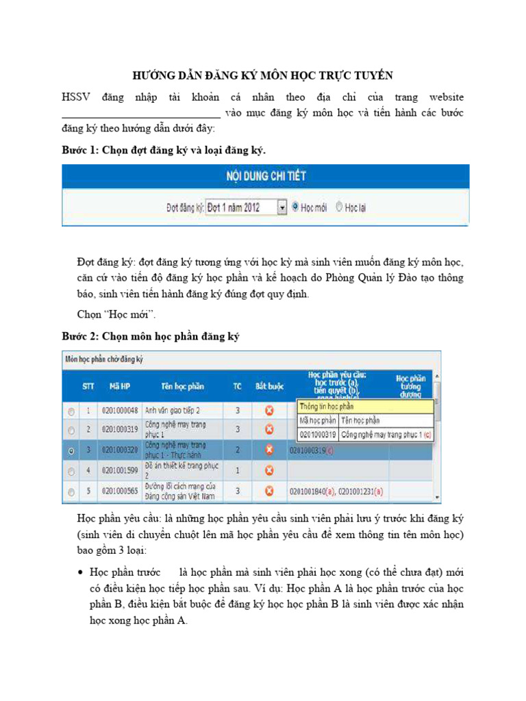 Huong Dan Dang Ky Mon Hoc Truc Tuyen | PDF