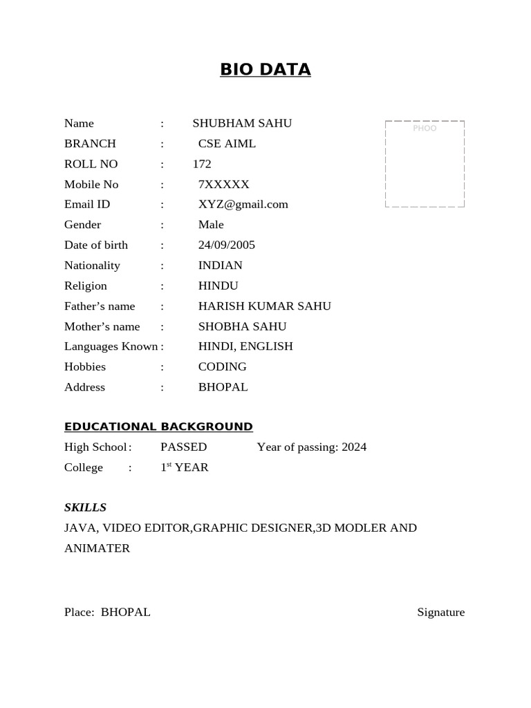 Bio Data Format 3 DDDDD | PDF
