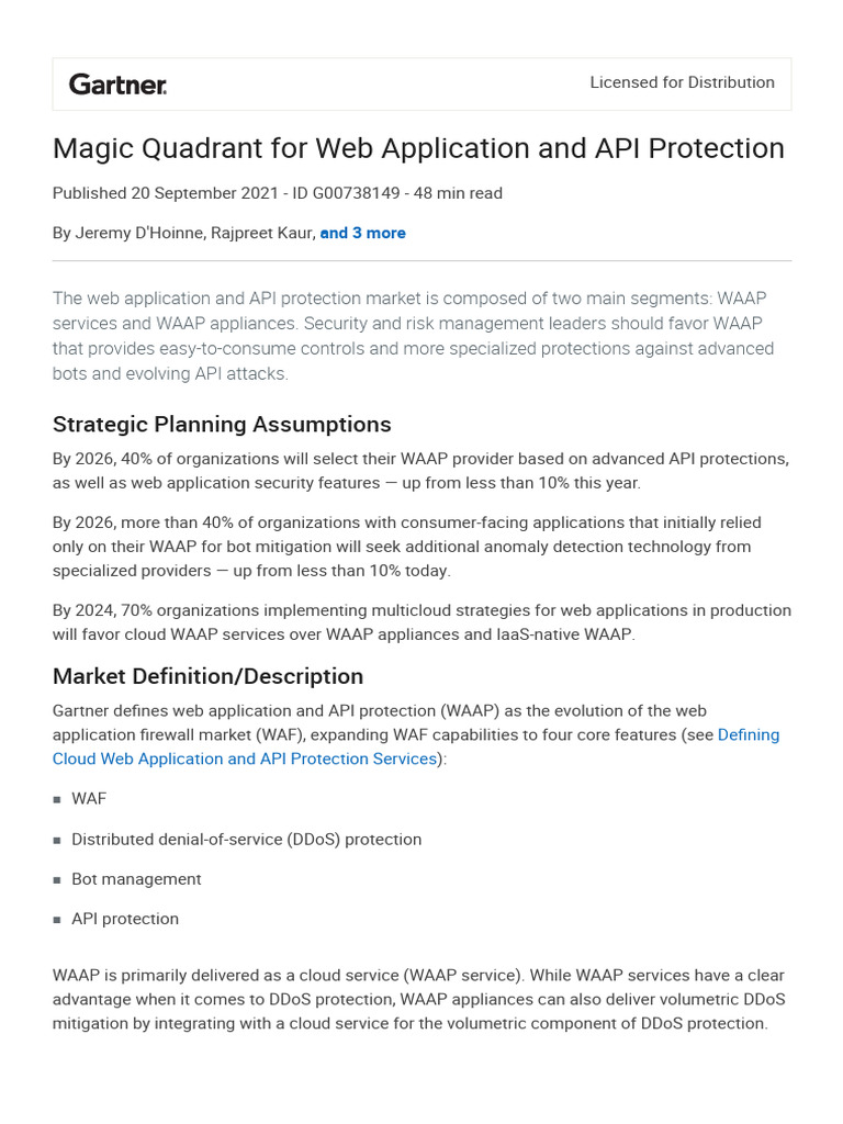 Gartner - MQ for WAAP 2021 | PDF | Microsoft Azure | Cloud Computing
