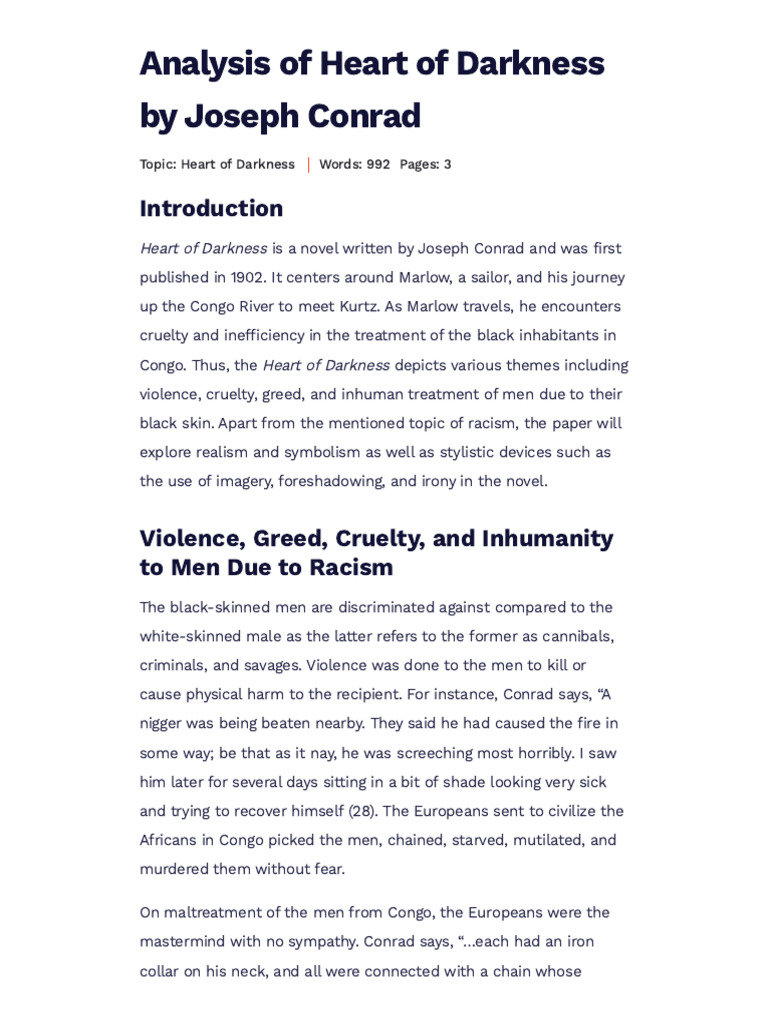 Analysis of Heart of Darkness by Joseph Conrad - Free Essay Example ...
