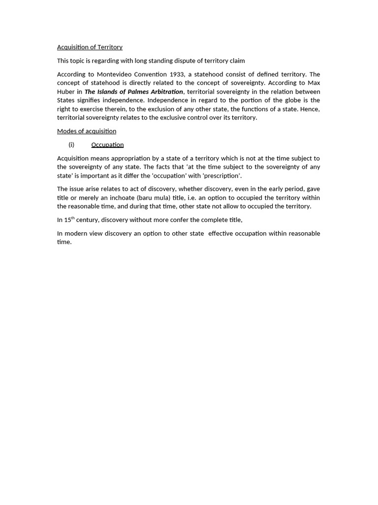 Acquisition of Territorial Sovereignty | PDF | Politics | Law