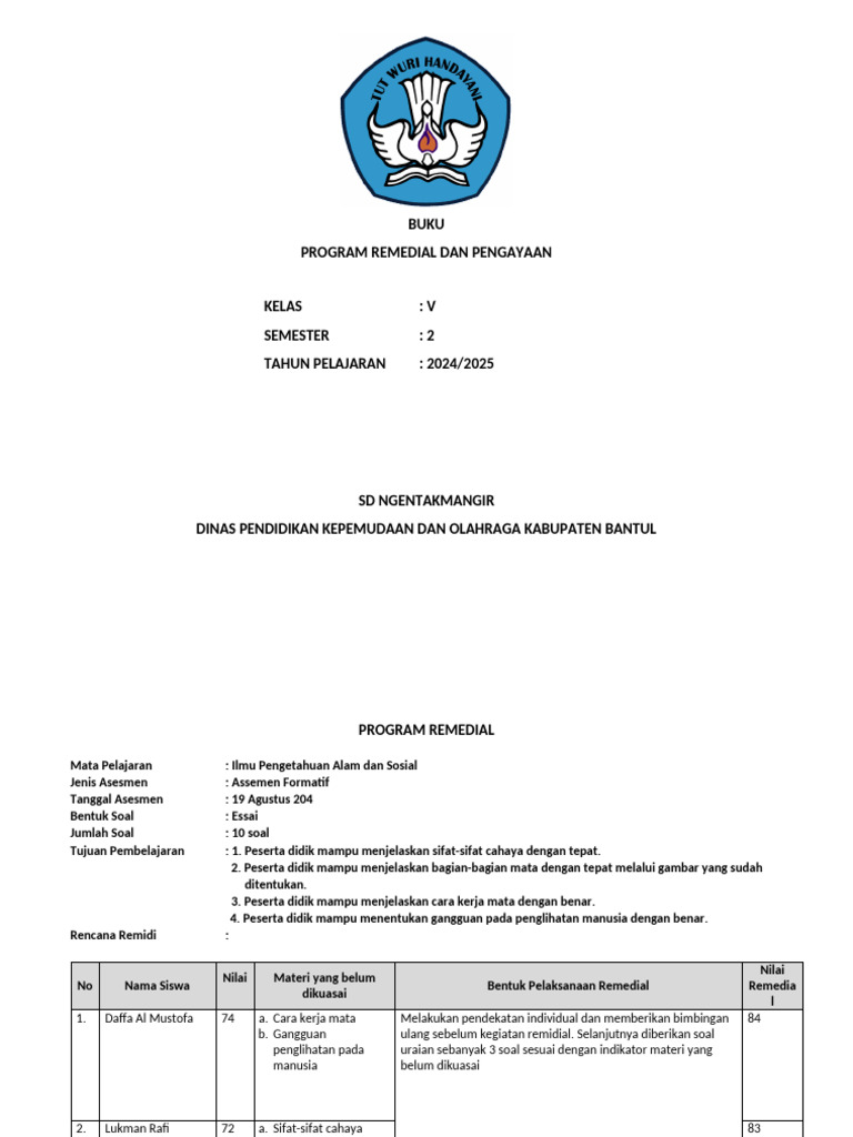Buku Program Remedial Dan Pengayaan | PDF